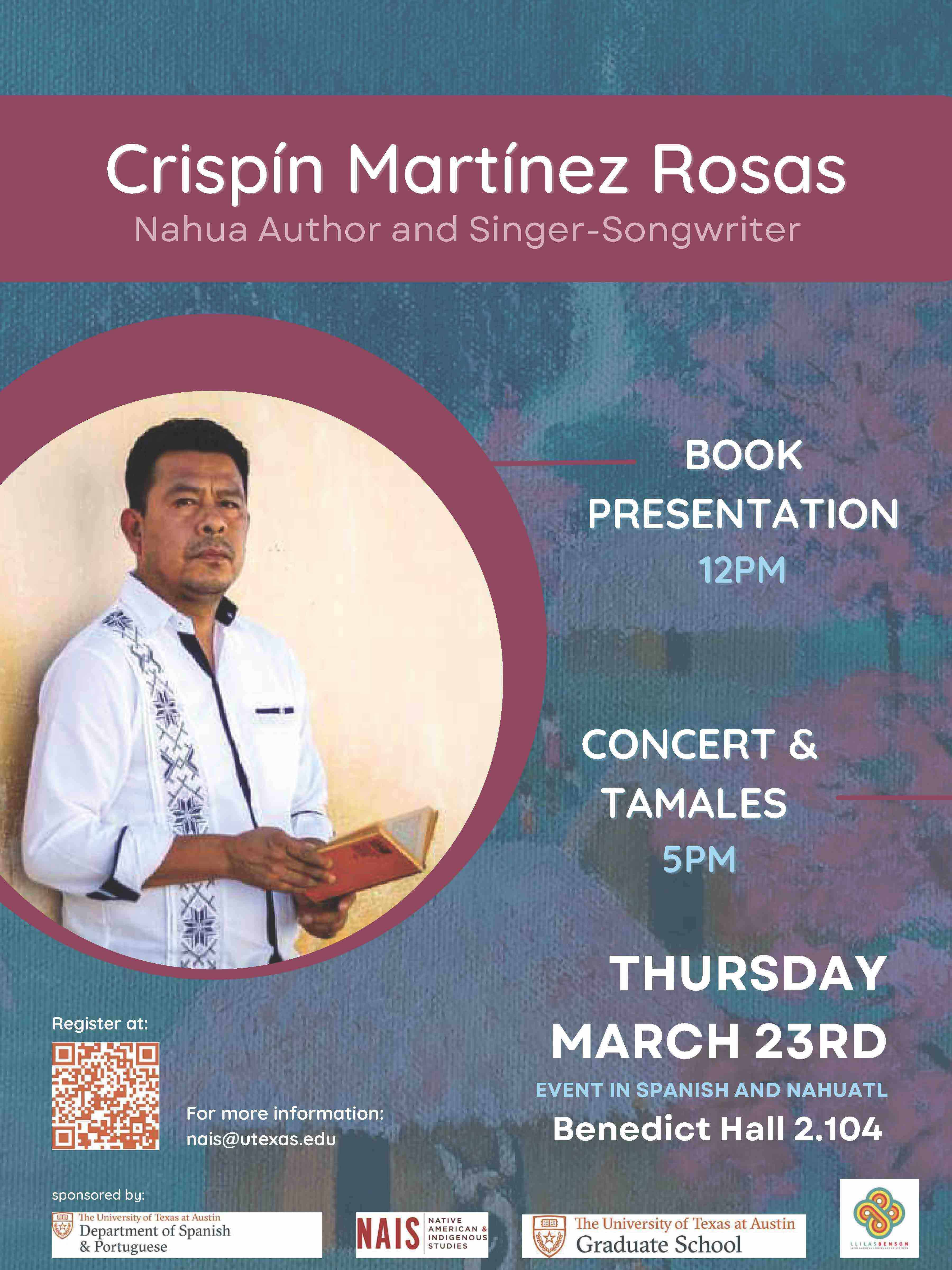 Book Presentation and Concert with Nahua Novelist and Singer Song-Writer, Crispín Martínez Rosas>