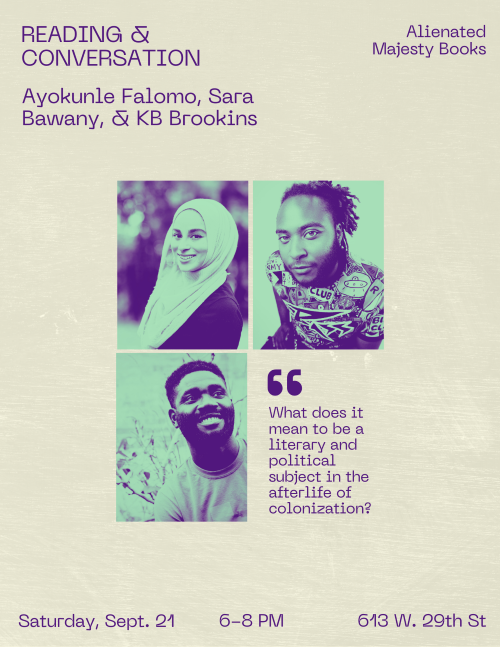 NWP Writer KB Brookins reads with Ayokunle Falomo & Sara Bawany>