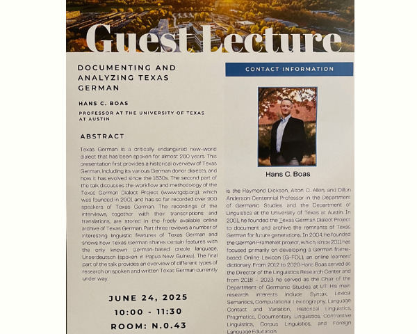 Hans Boas presents a talk on "250 years of Texas German" at the ...
