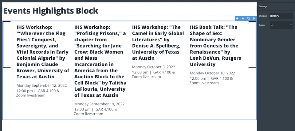 Events Highlights | COLA Web Admin Help | Liberal Arts | UT - Austin